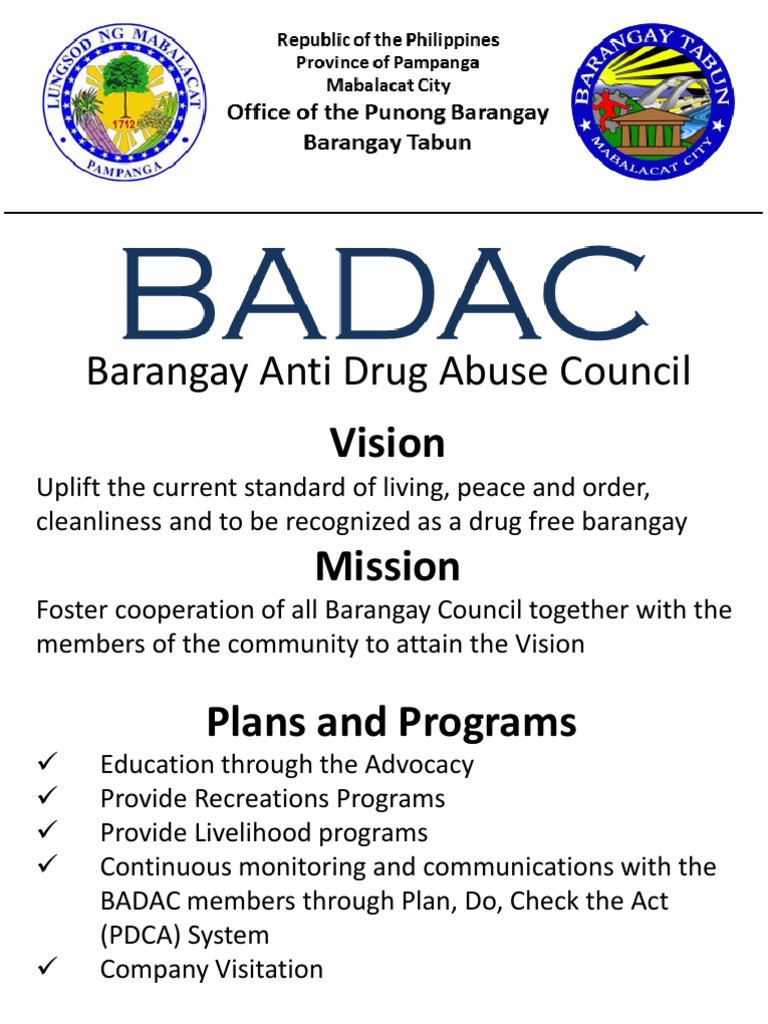 Vision Mission: Barangay Anti Drug Abuse Council | PDF ...