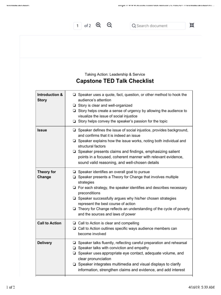 Capstone Checklist | PDF | Communication | Psychological Concepts