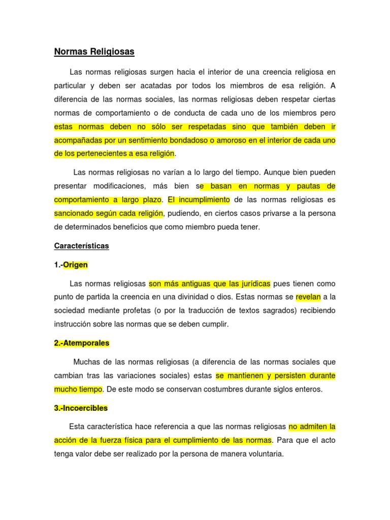 Características y Ejemplos de Normas Religiosas | PDF | Comportamiento ...