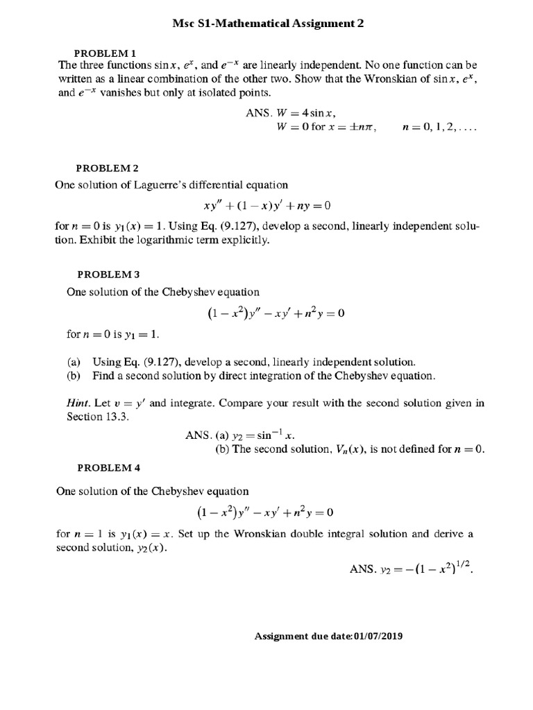 MSC S1-Mathematical Assignment 2: Problem 1 | PDF