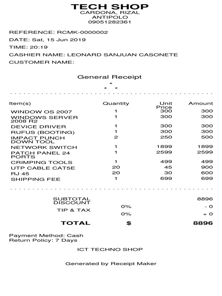 Tech Shop Receipt for Window OS, Server, and Networking Items | PDF