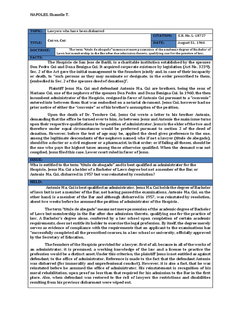 Cui vs. Cui | PDF | Barrister | Law School