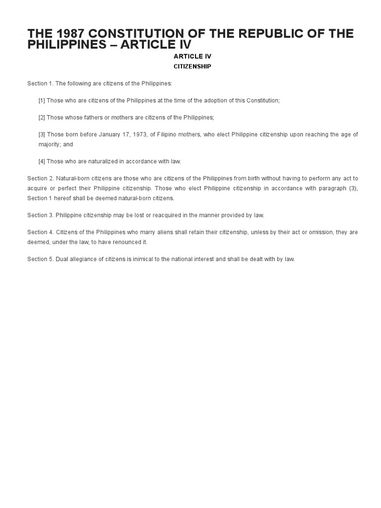 1987 Constitution Article 4 | PDF
