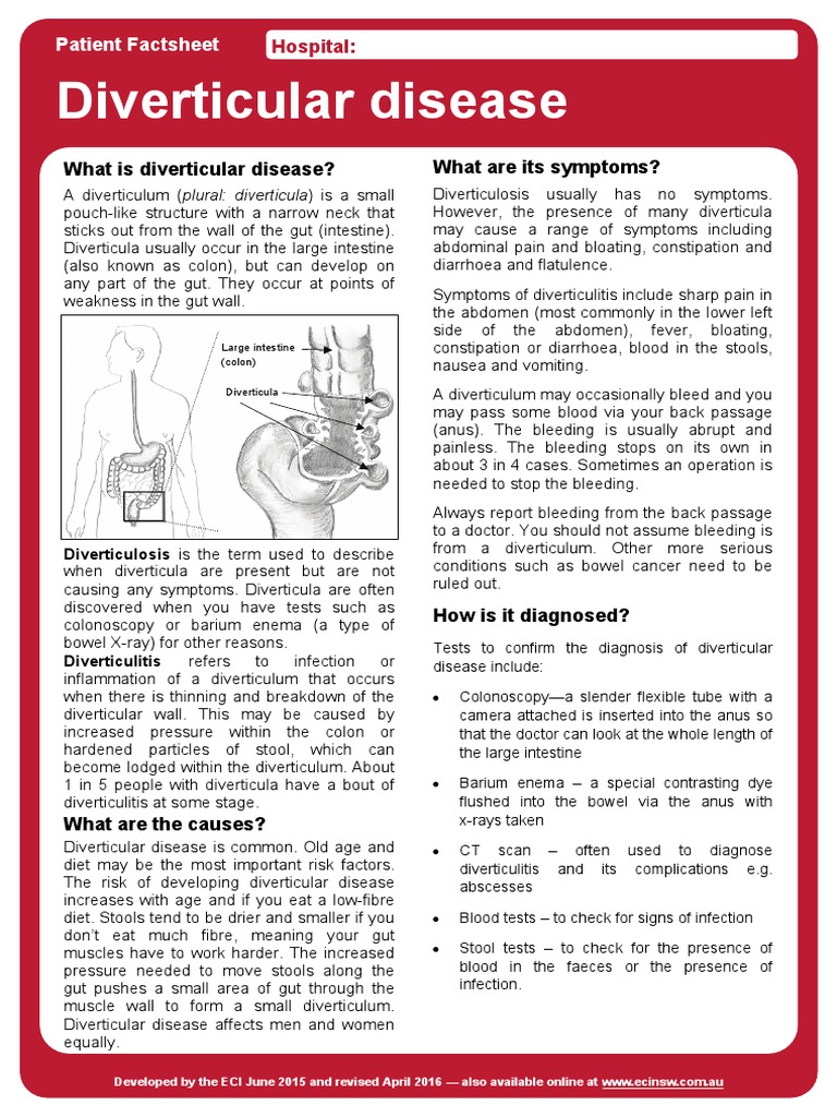 Diverticular Disease Ed Patient Factsheet April 2016 | PDF | Clinical ...