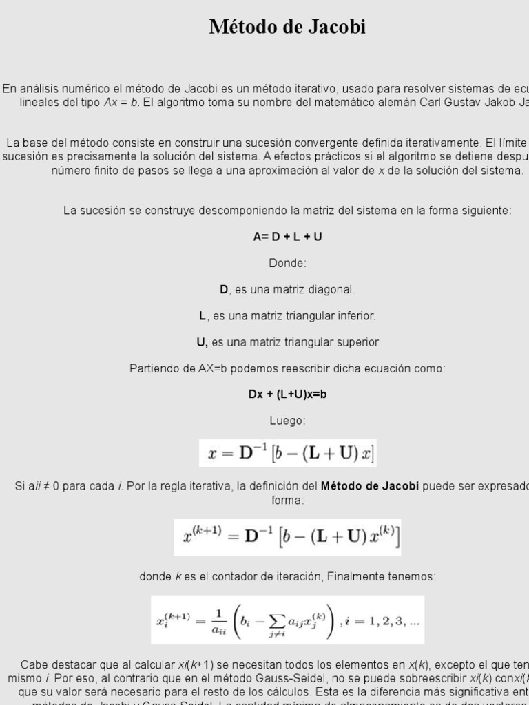 Método de Jacobi para resolver sistemas de ecuaciones lineales | PDF | Algoritmos | Ecuaciones