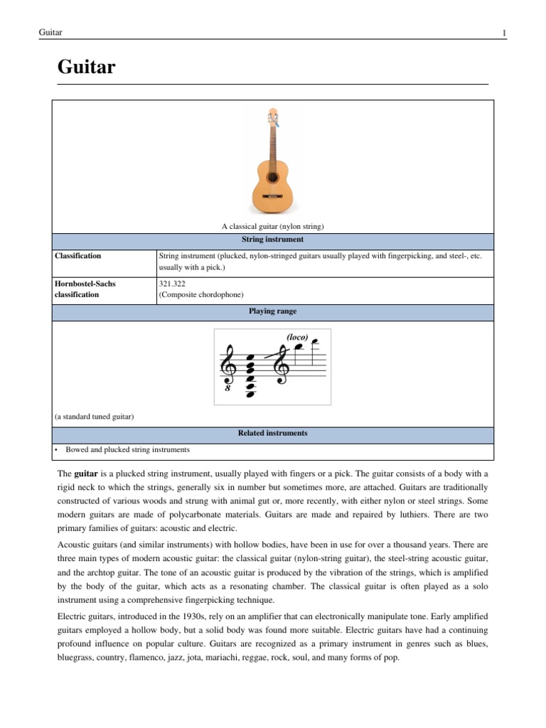 Guitar Classification and History | PDF | Guitars | Classical Guitar