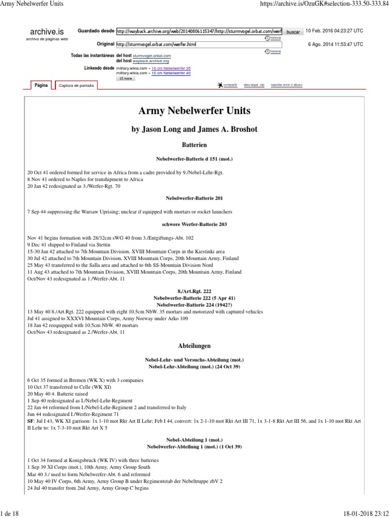 Army Nebelwerfer Units Overview | PDF | Corps | Artillery Battery