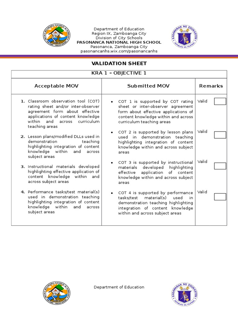 Validation Sheets | PDF | Lesson Plan | Learning