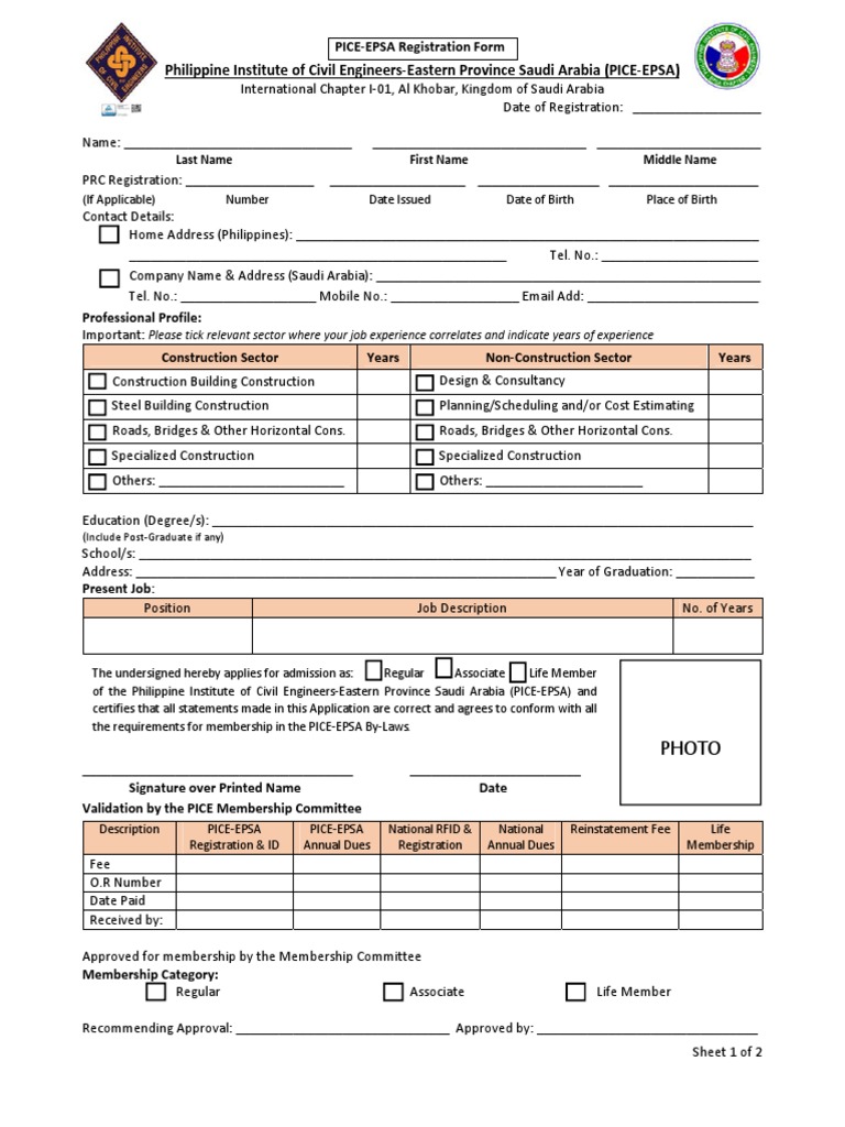 PICE-EPSA Membership Form | PDF | Government | Business