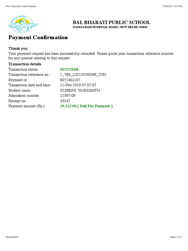 BBPS Fee RectPrint Payment Confirmation | PDF | Receipt | Services (Economics)