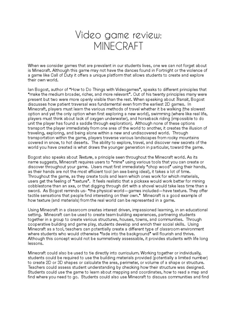 Minecraft Game Review | PDF | Minecraft | Video Games