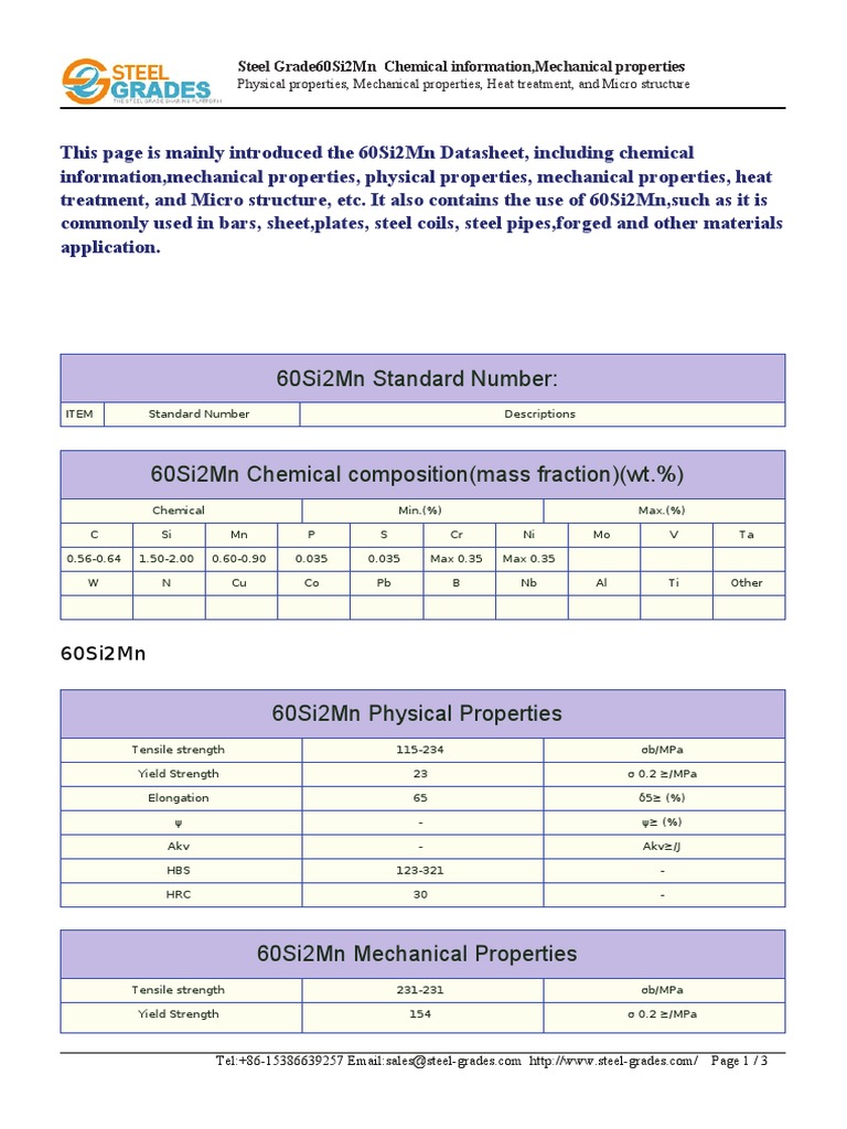 60Si2Mn Steel Datasheet | PDF | Rolling (Metalworking) | Forging