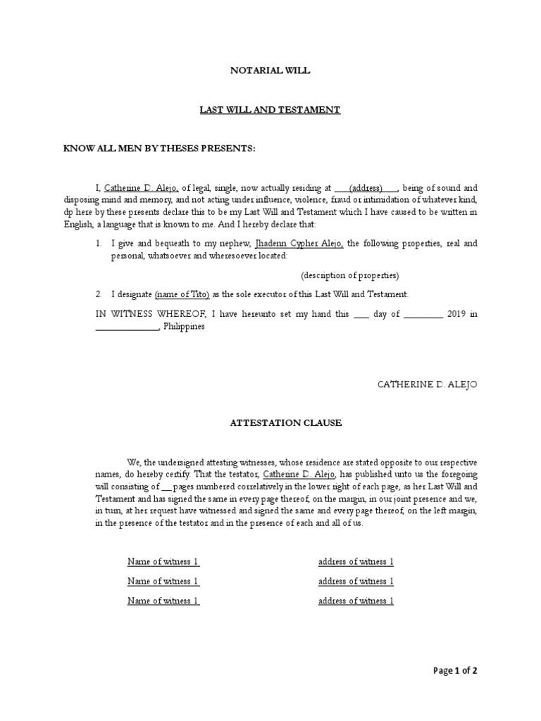 Notarial Will | PDF | Will And Testament | Wills And Trusts