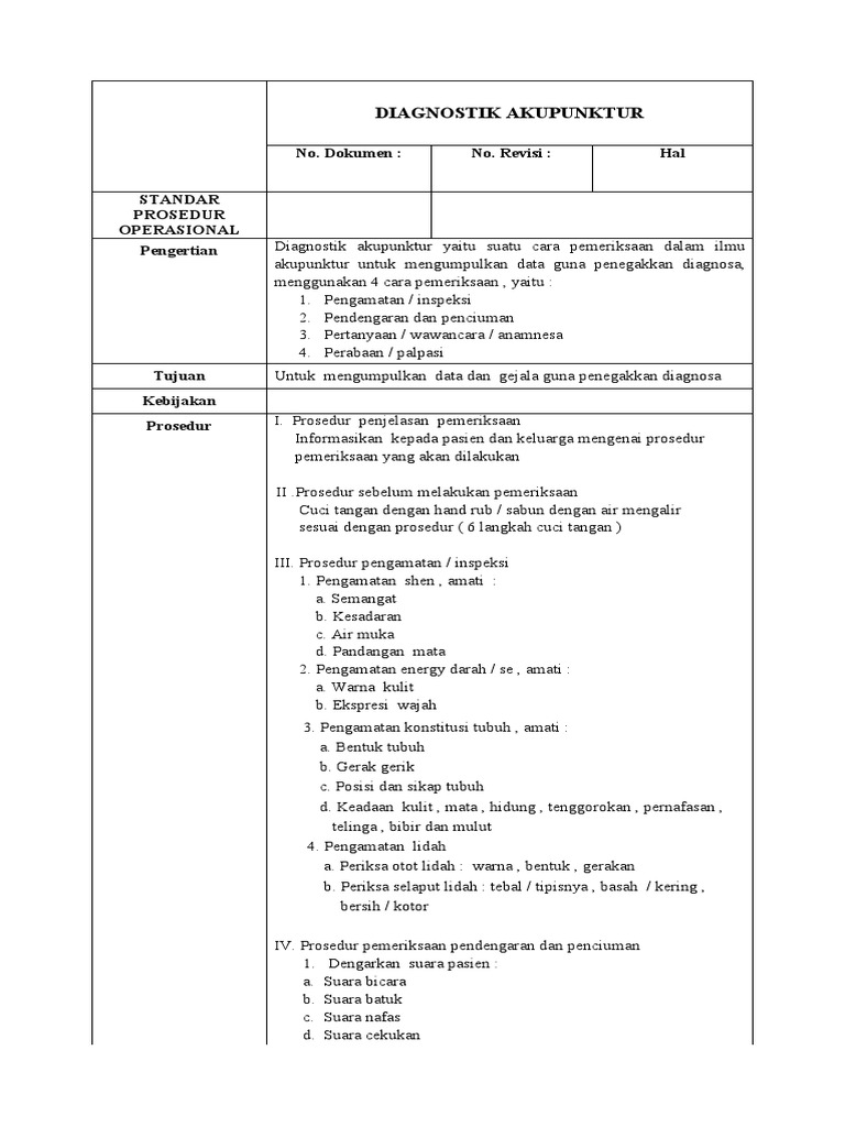 Contoh Spo Akupunktur | PDF