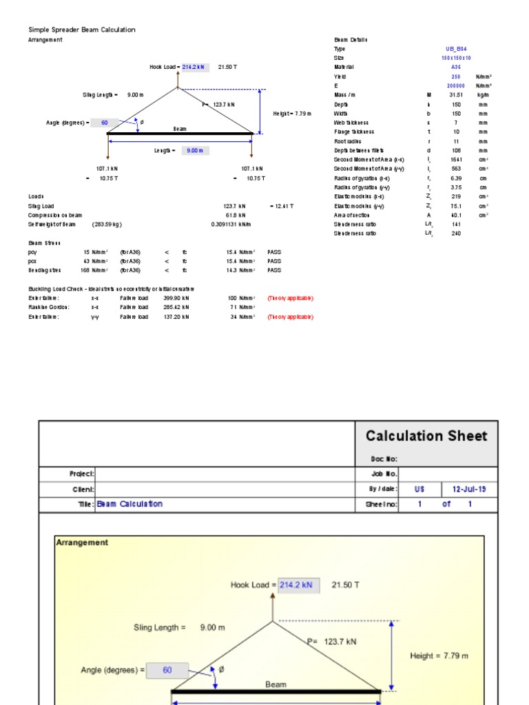 Simple Spreader Beam Calculation | PDF | Beam (Structure) | Deformation ...