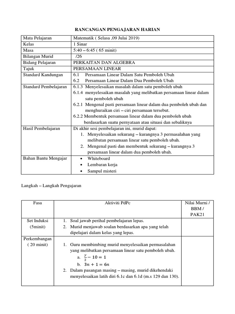 RPH Tingkatan 1 | PDF