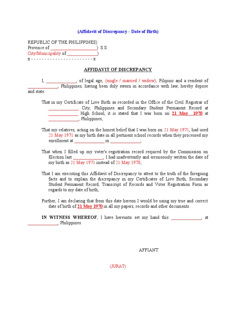 Affidavit of Discrepancy Template | PDF