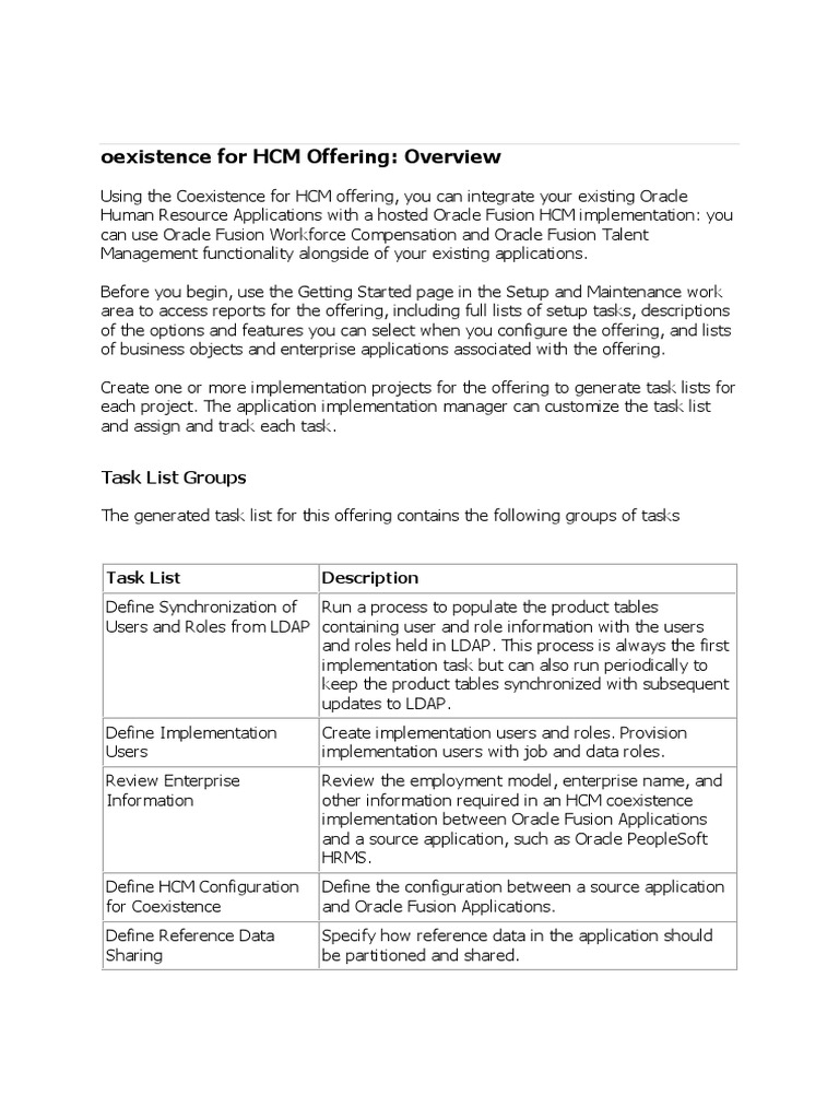 Oexistence For HCM Offering: Overview: Task List Groups | PDF | Oracle ...
