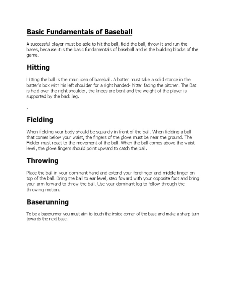 Basic Fundamentals of Baseball | PDF | Sports & Recreation | Self ...