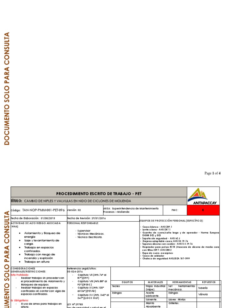 Cambio de Tuberias y Valvulas de Lineas de Agua - Cajon Overflow Ciclon ...