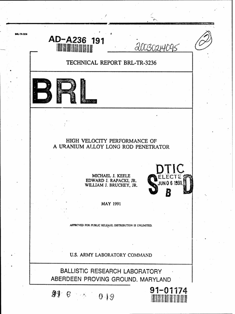 High Velocity Performance of A Uranium Alloy Long Rod Penetrator PDF ...