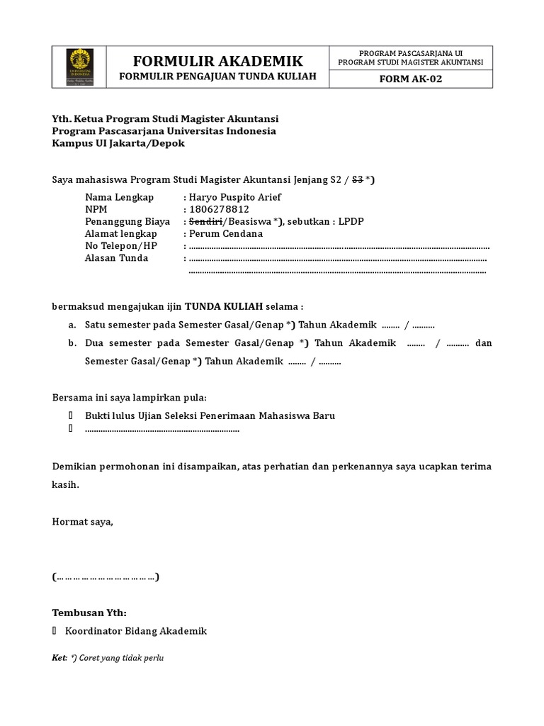 Formulir Pengajuan Tunda Kuliah UI | PDF | Teknologi & Rekayasa