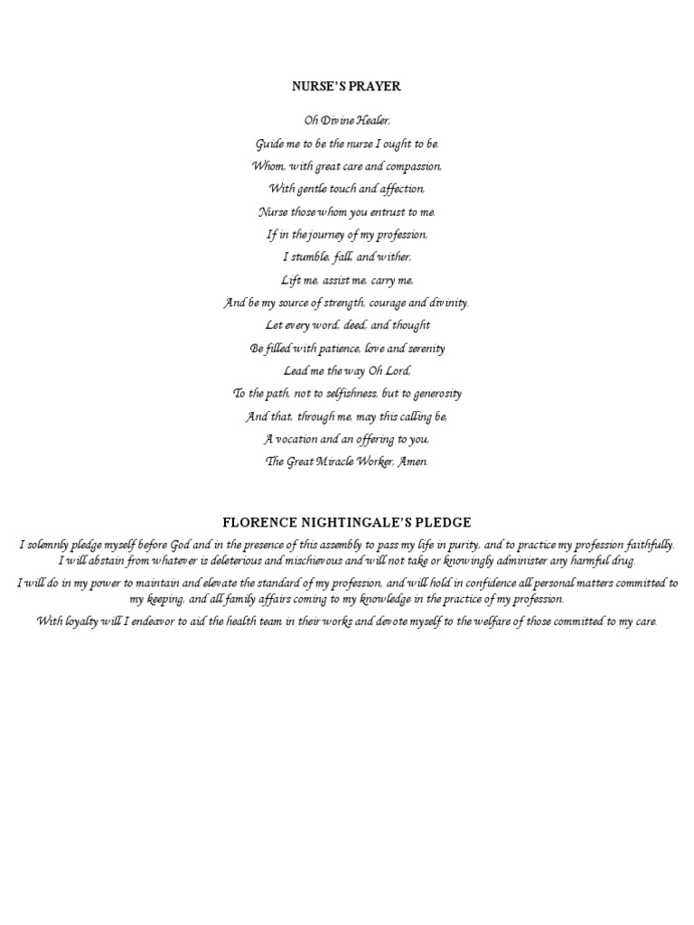 Nurse'S Prayer: Florence Nightingale'S Pledge | PDF