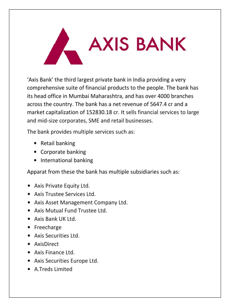 Axis Bank Report. | PDF | Banks | Reserve Bank Of India