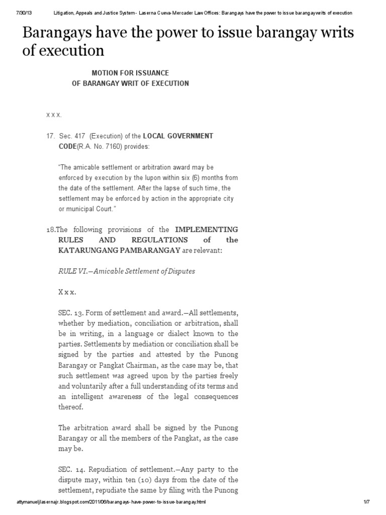 Barangay Writ of Execution Explained | PDF | Arbitration | Lawsuit