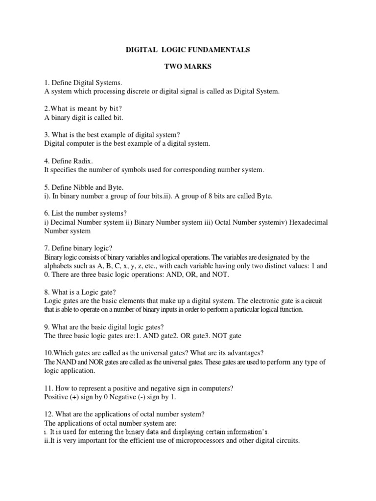 Fundamentals of Digital Logic and Number Systems | PDF | Logic Gate ...