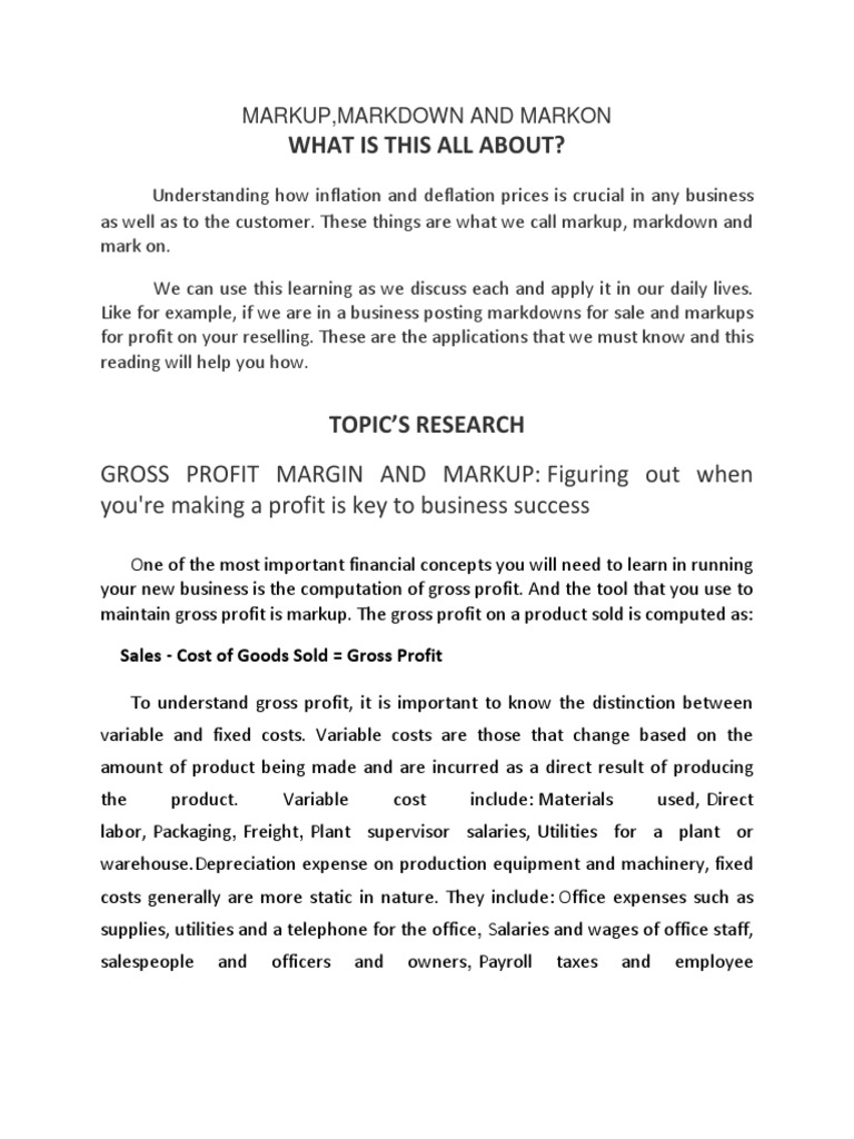 MARKUP and MARKDOWN Examples | PDF | Employment | Prices