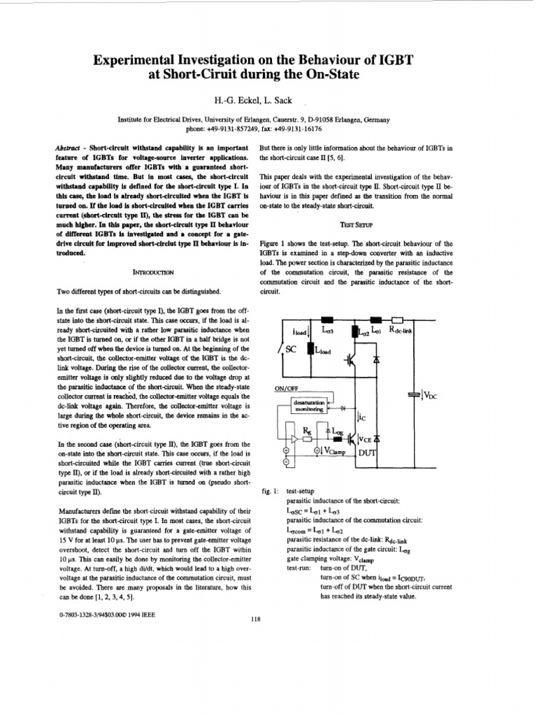 Experimental Investigation On The Behaviour of IGBT at Short Circuit During On State | PDF ...