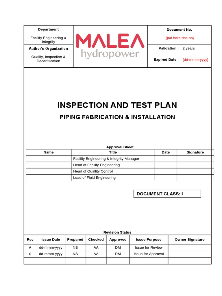 ITP PIPING | Nondestructive Testing | Mechanical Engineering