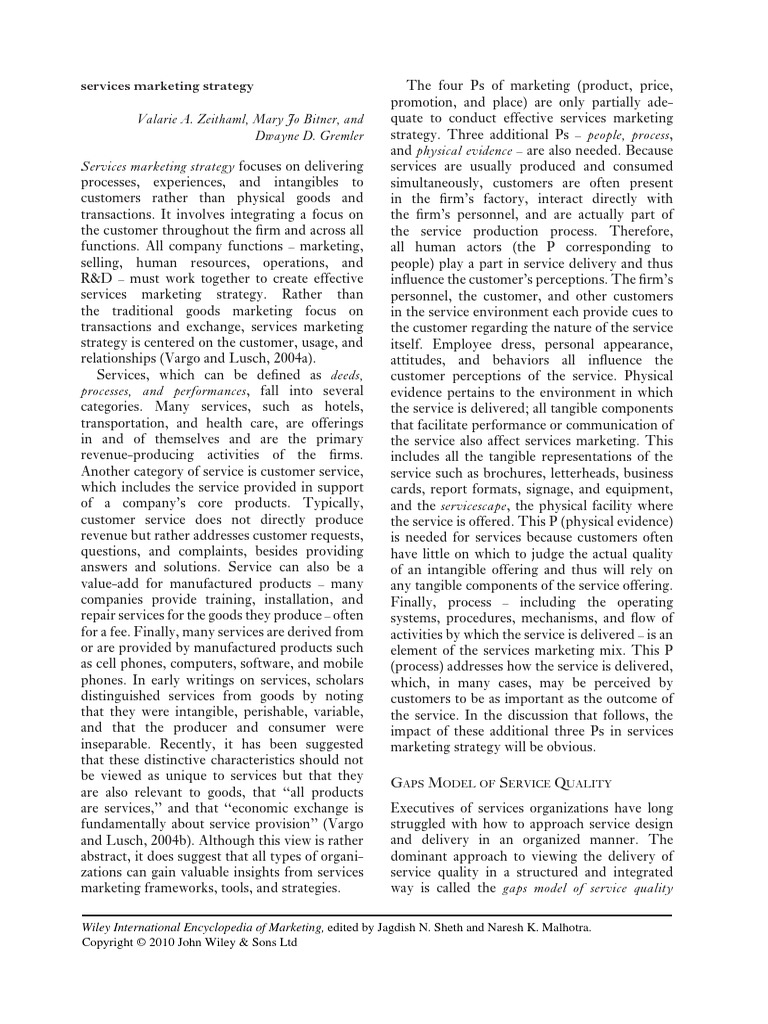 Service Marketing Strategy - Wiley Encyclopedia of Marketing Online ...