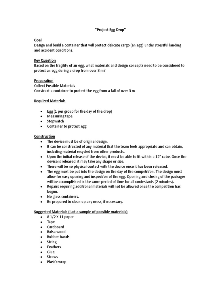 Egg Drop Project | PDF | Force | Physics