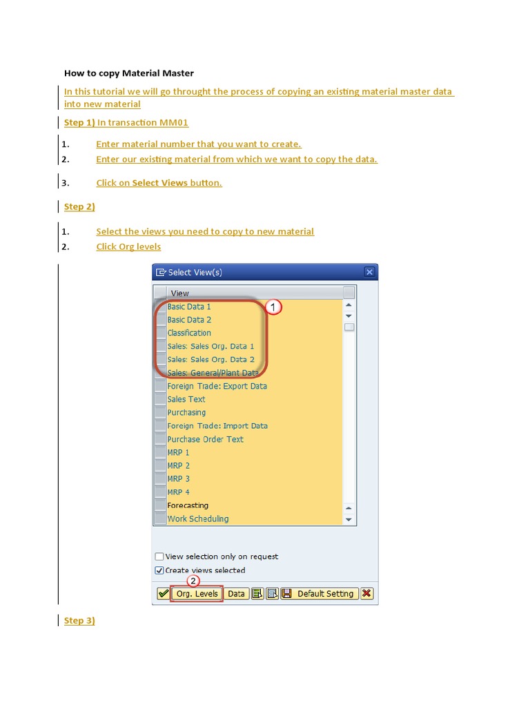 Step 1 In Transaction Mm01 How To Copy Material Master Pdf