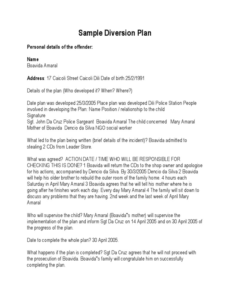 Sample Diversion Plan | PDF