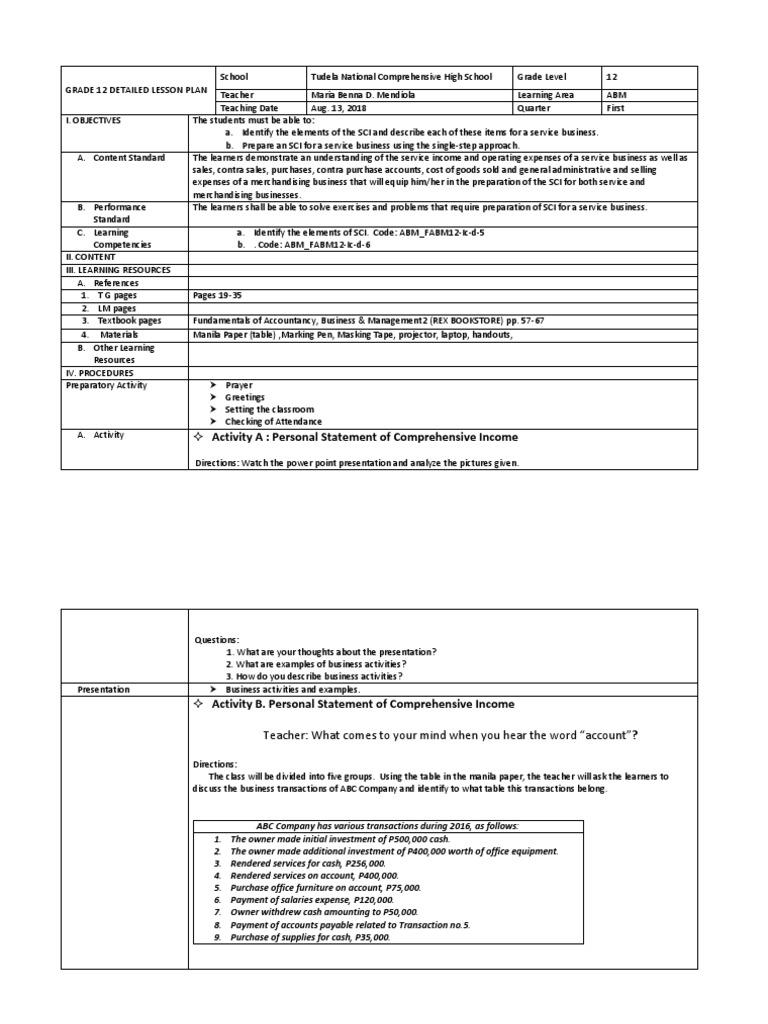 Lesson Plan For Demo - Fabm2 | PDF | Expense | Equity (Finance)