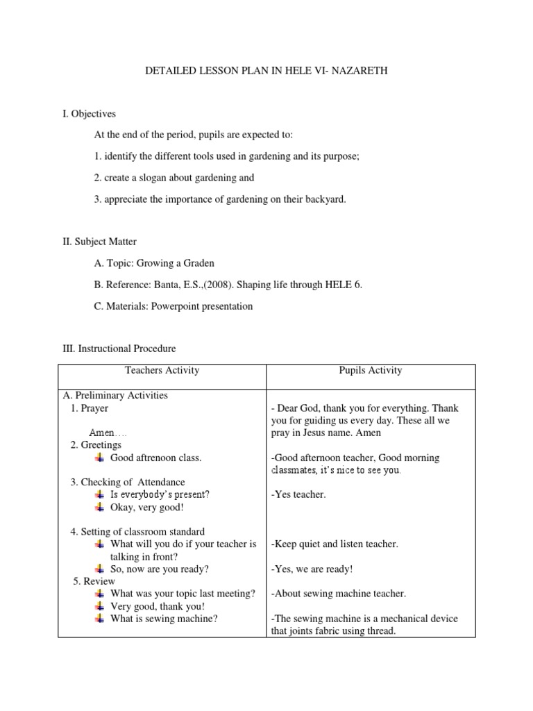HELE VI Gardening Lesson Plan | PDF | Lawn | Nature
