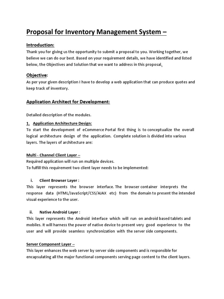 Proposal For Inventory Management System - : 1. Application ...