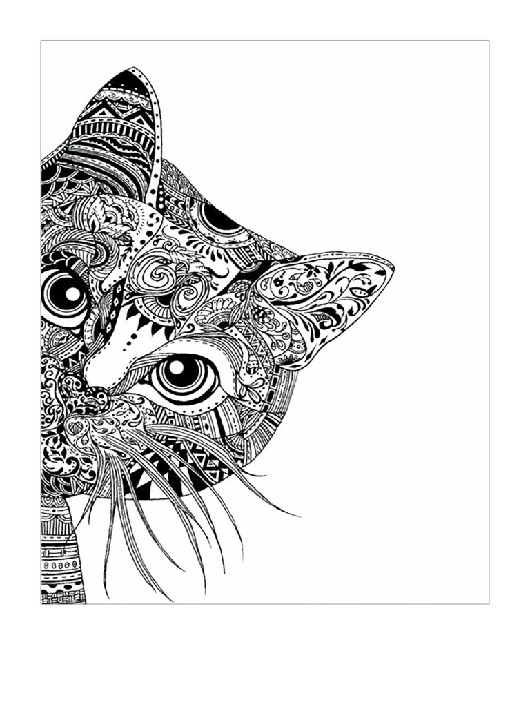 Mindfulness Colouring Sheet PDF Cute Cat Head High Quality | PDF