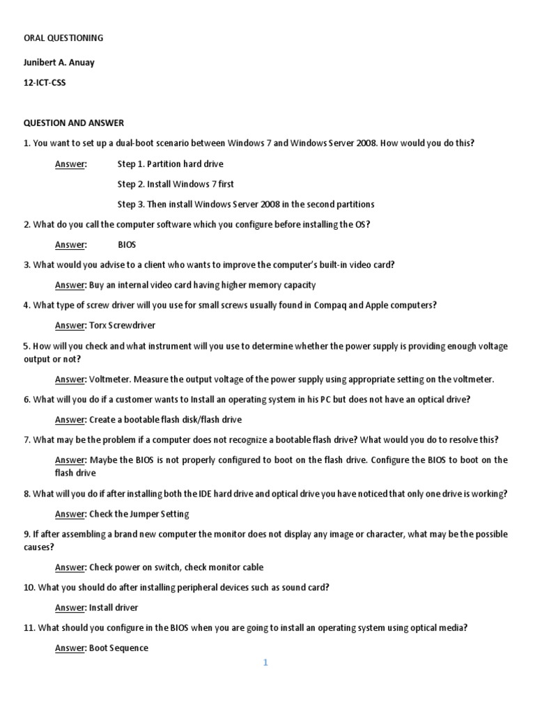 CSS NCII Oral Questioning Reviewer (JUNIBERT) | PDF | Computer Network ...