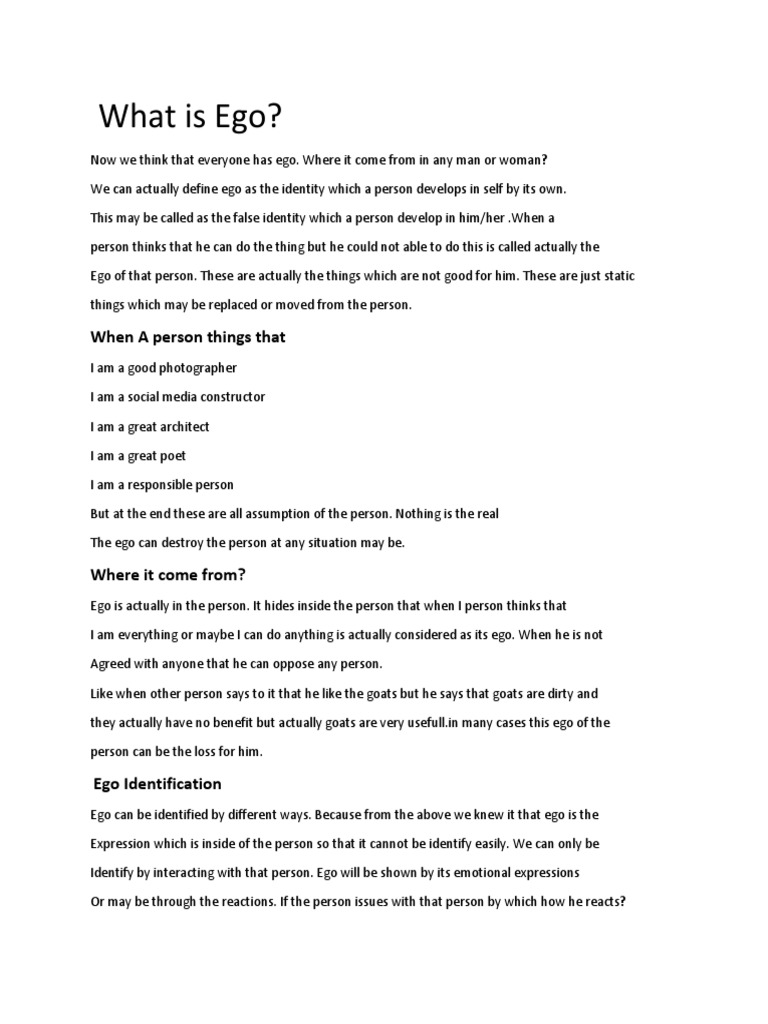 What Is Ego?: When A Person Things That | PDF | Psychological Concepts ...