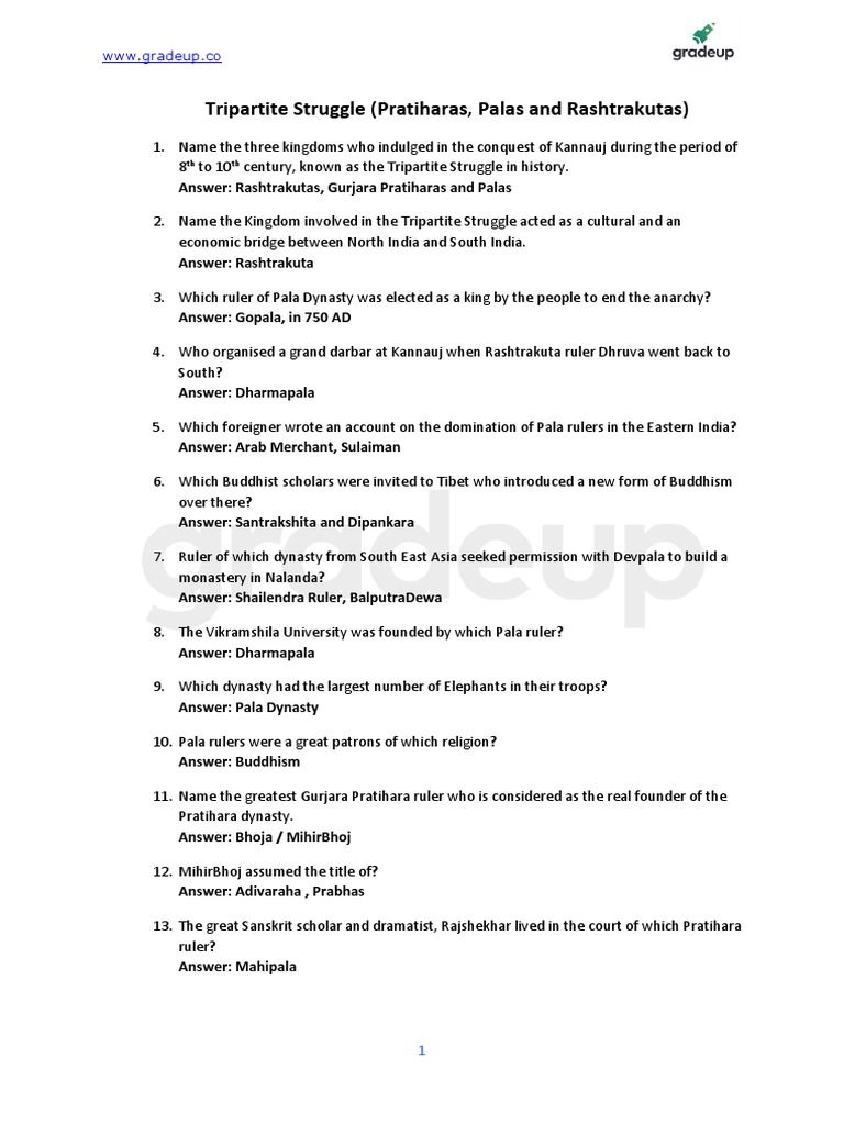 Tripartite Struggle Pratiharas Palas Rashtrakutas in English - PDF 77 ...