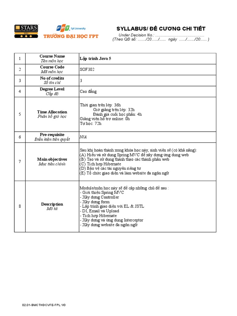SOF302 - Lap Trinh Java 5 - Syllabus-Spring 2017 | PDF