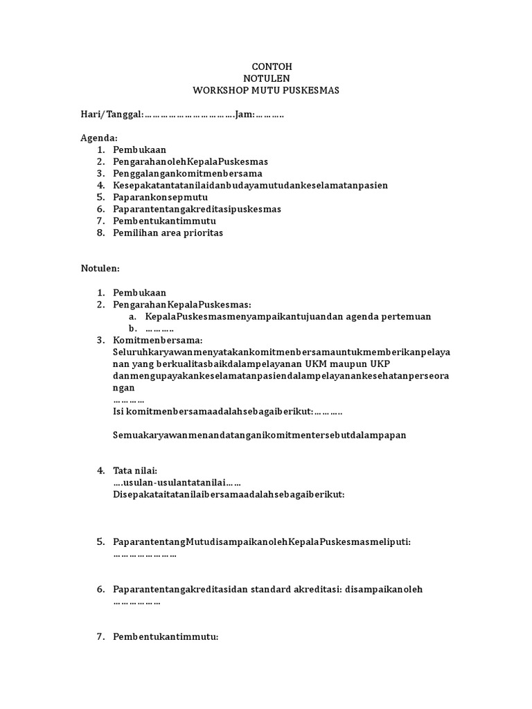 Notulen Workshop Mutu Puskesmas | PDF | Seni