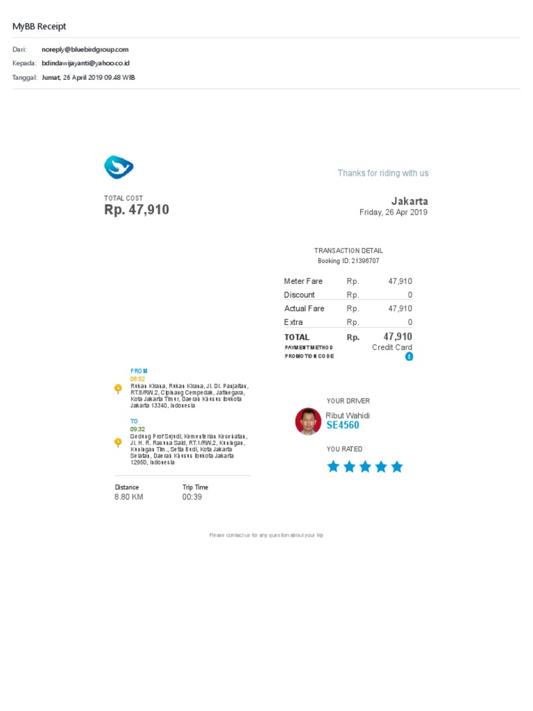 Receipt for a Ridesharing Trip from Rukan Kirana to Gedung Prof Sujudi ...