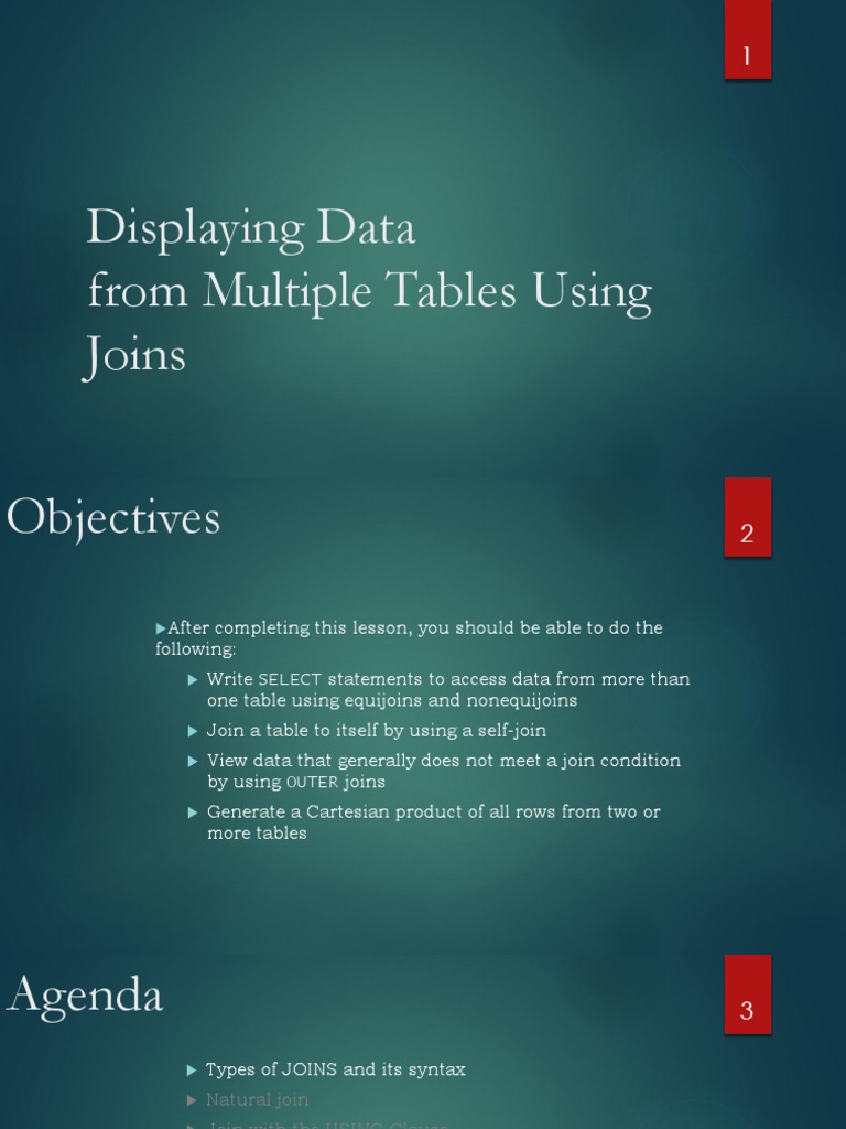 Displaying Data From Multiple Tables Using Joins | PDF | Sql | Data ...