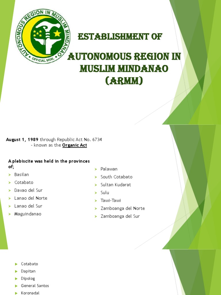 Establishment Of: Autonomous Region in Muslim Mindanao (ARMM) | PDF ...