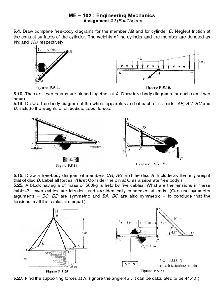 Engineering Mechanics: Free-Body Diagrams | PDF | Force | Equations